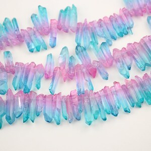 Full Strand Pink Light Blue Color Natural Quartz Crystal Stick - Etsy