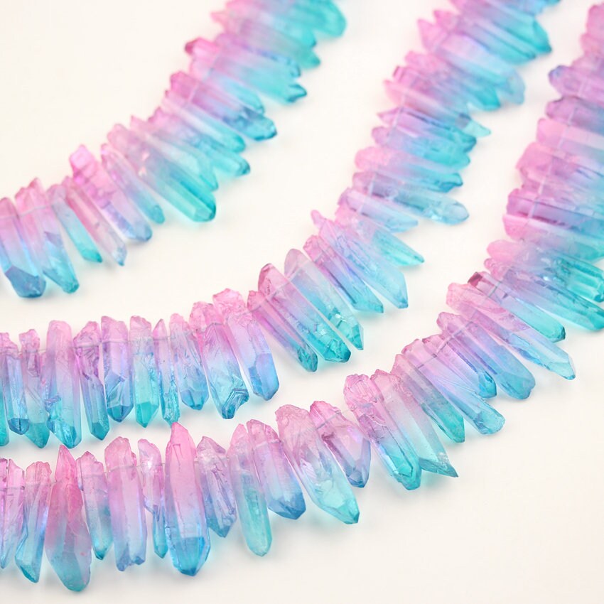 Full Strand Pink Light Blue Color Natural Quartz Crystal Stick - Etsy