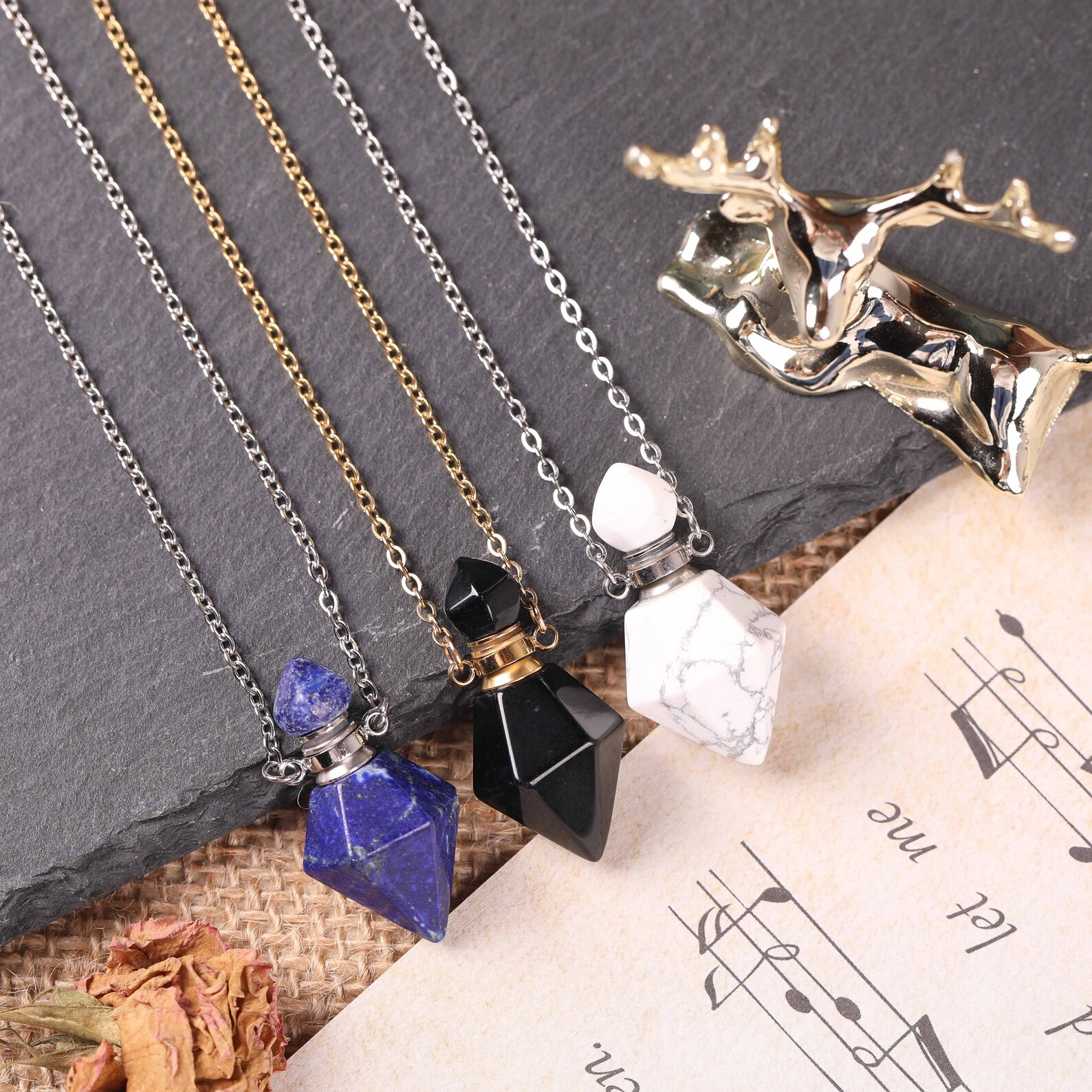 Faceted Double Cone Perfume Bottle Stones Necklace Point - Etsy
