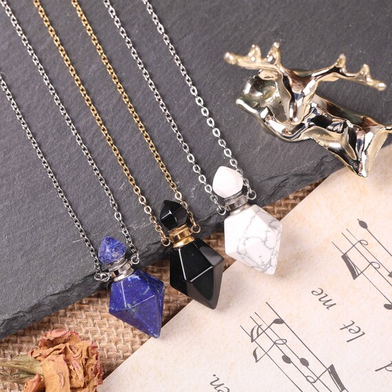Faceted Double Cone Perfume Bottle Stones Necklace Point - Etsy