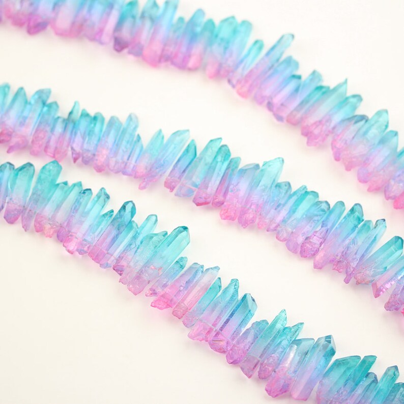 Full Strand Pink Light Blue Color Natural Quartz Crystal Stick - Etsy