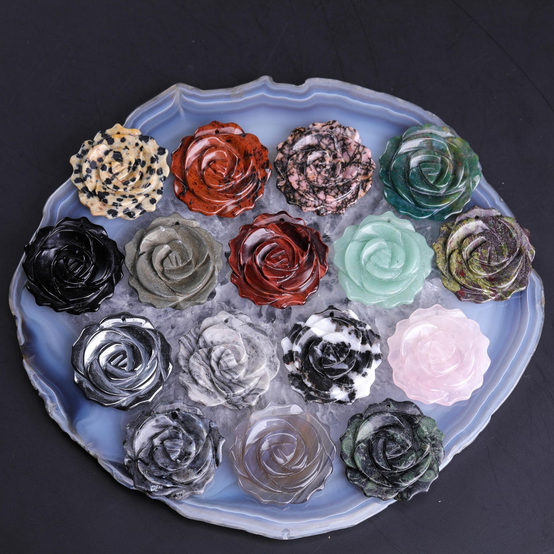 28 Gemstone Carved Flowers Natural Green Aventurine Pink Quartz White ...