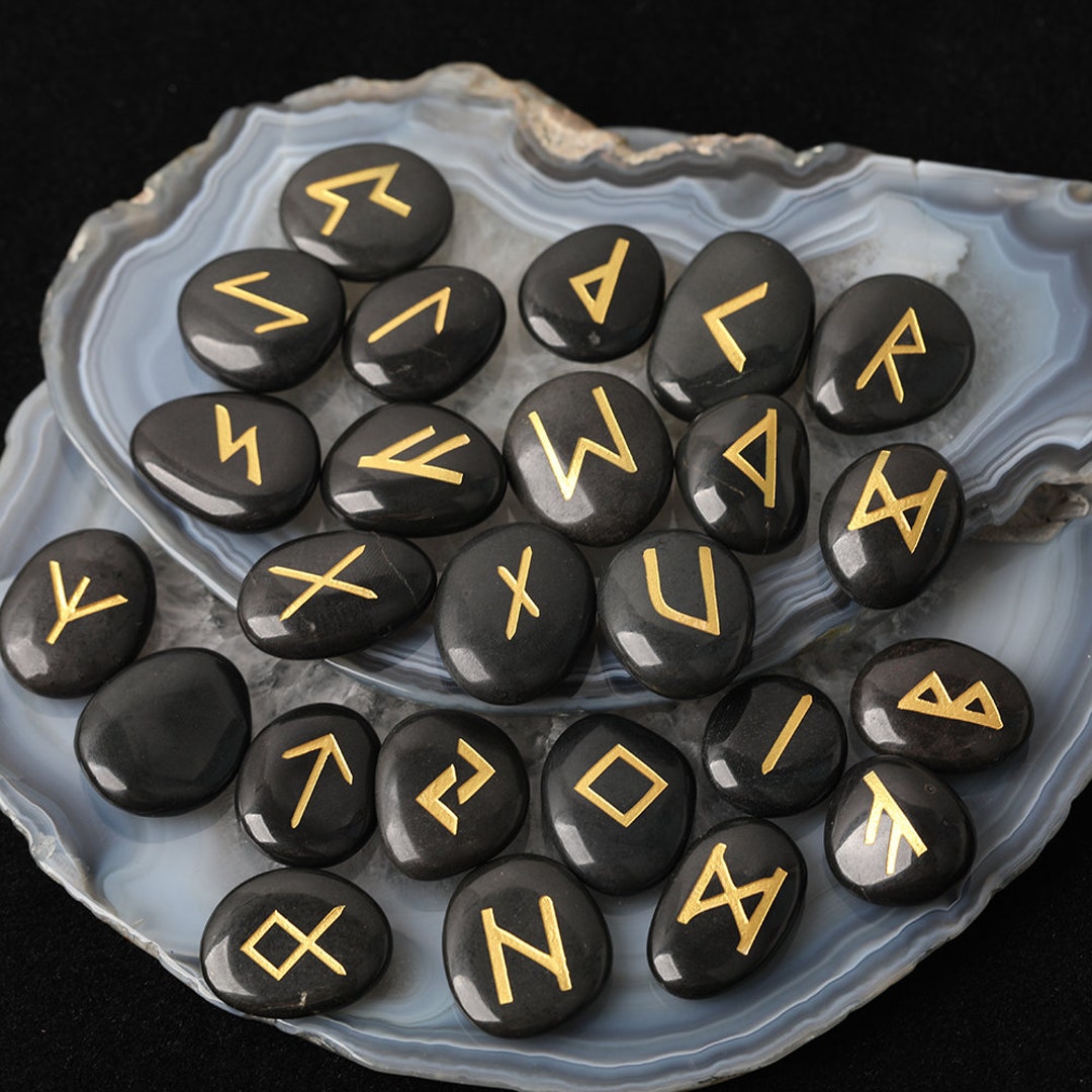 25pcs Set Black Obsidian Rune Stones Healing Energy Chakra Freeform ...