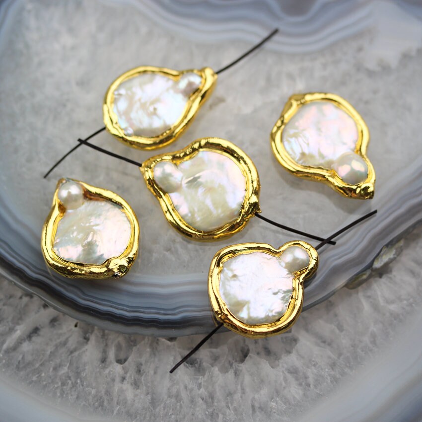 10pcs/lot Freeform Flat Drop White Pearl Shell With Gold - Etsy