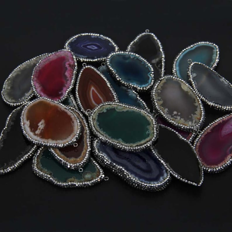 Mixed Colorlarge Natural Druzy Agate Gemstones Slice Beads - Etsy