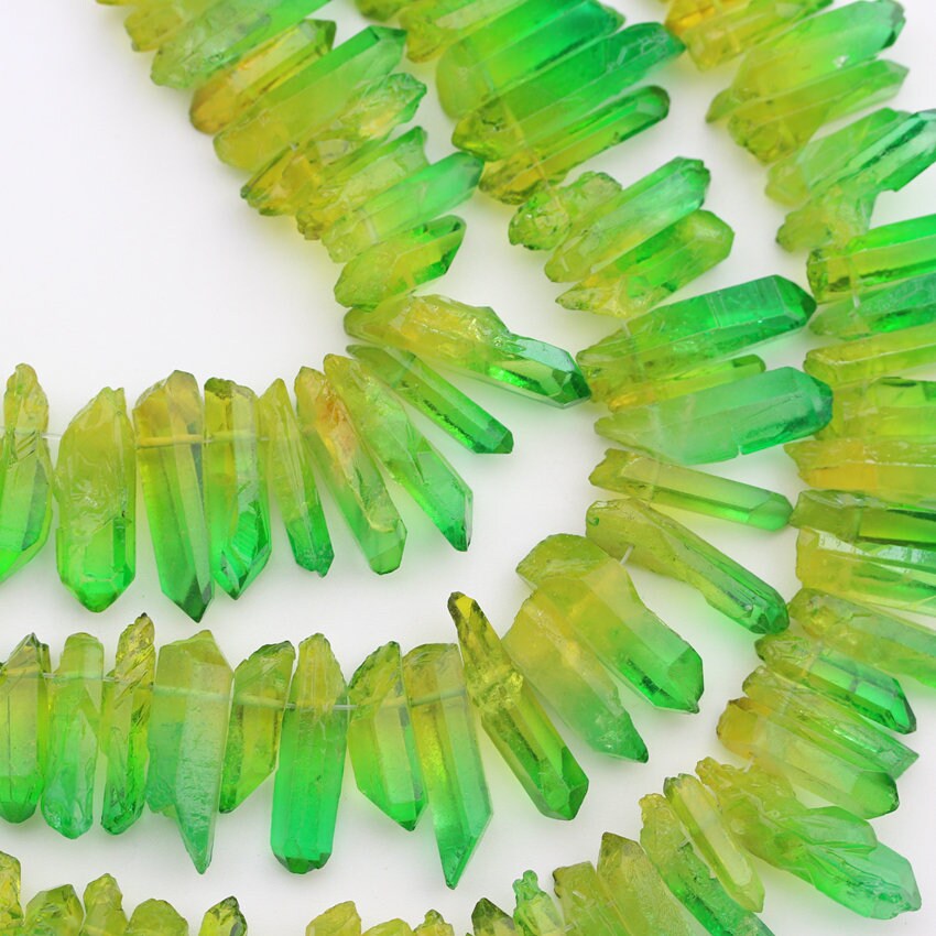 Full strand Gradient Color Yellow Green Crystal Tusk Spike | Etsy