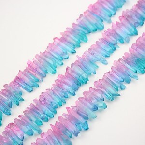 Full Strand Pink Light Blue Color Natural Quartz Crystal Stick - Etsy