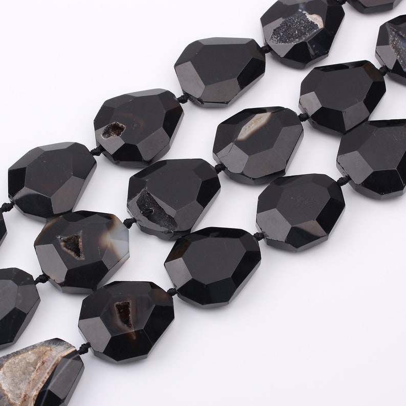 Black Agate Geode Faceted Slab Loose Beads Drilled Pendant - Etsy