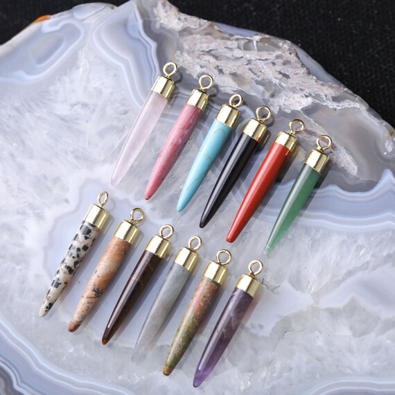Gemstone Drop Pendant Natural Stone Pendant Necklacecrystal - Etsy