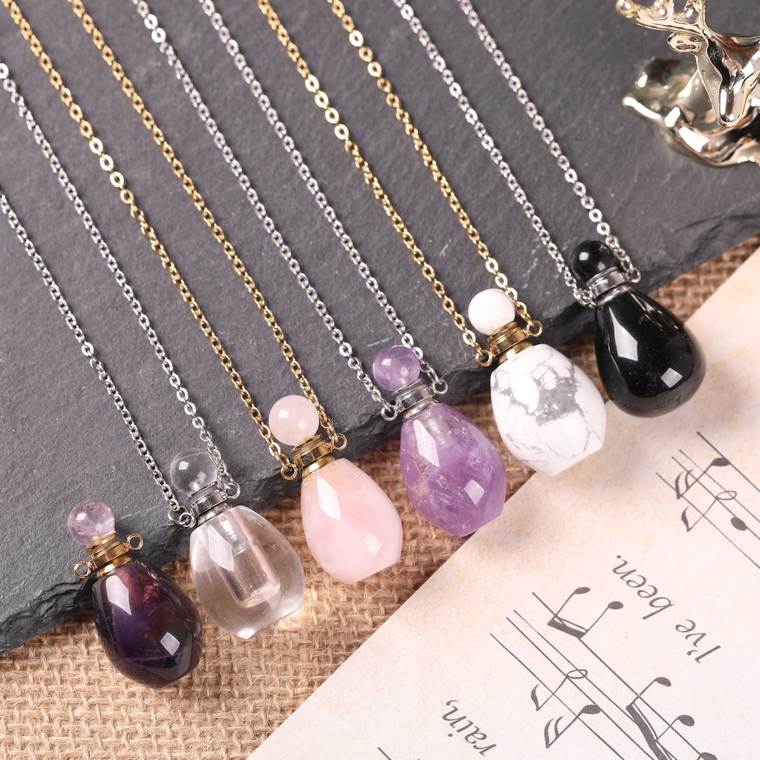 Polished Gemstones Perfume Bottle Necklace Jewelry, Crystal Quartz ...