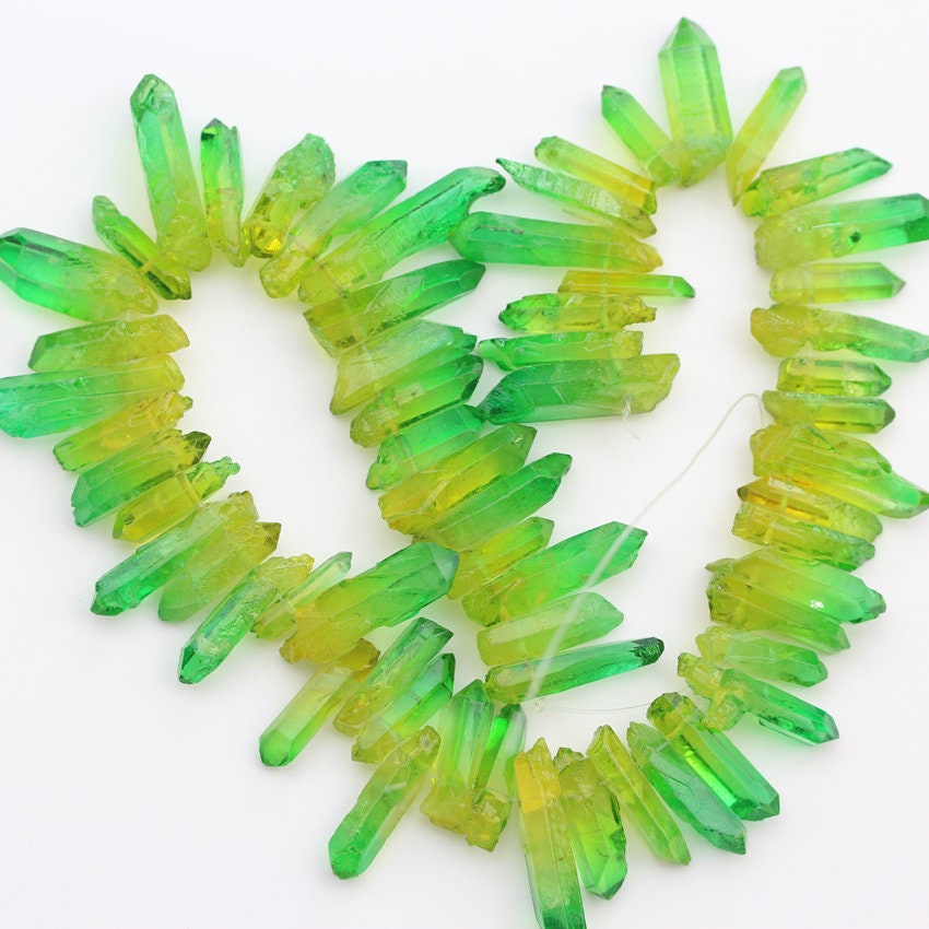 Full strand Gradient Color Yellow Green Crystal Tusk Spike | Etsy