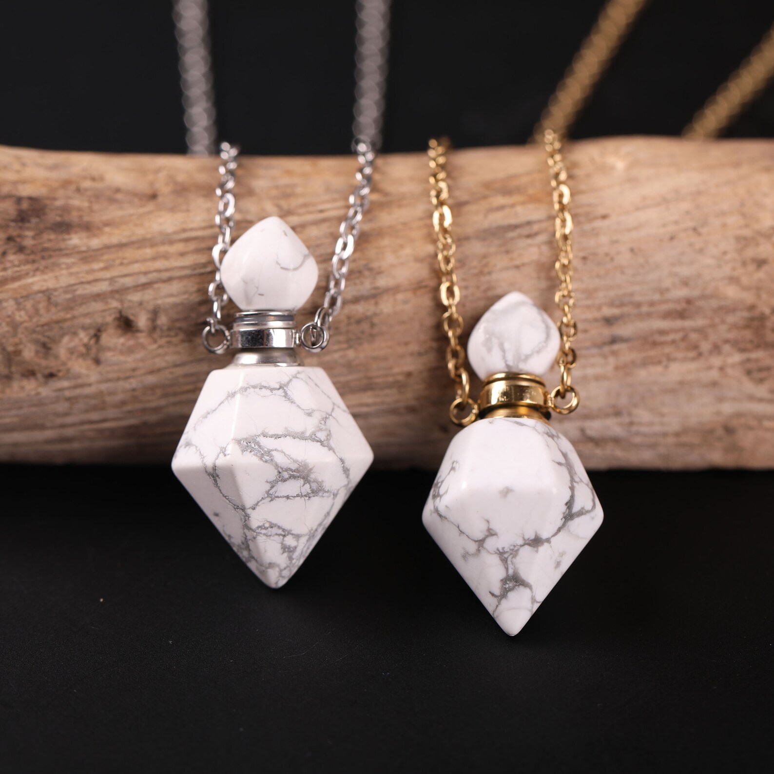 Faceted Double Cone Perfume Bottle Stones Necklace Point - Etsy