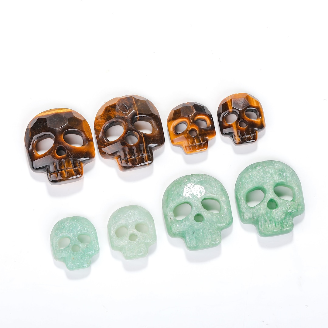Top Drilled Natural Gemstone Skull Slice Decor,green Aventurine ...