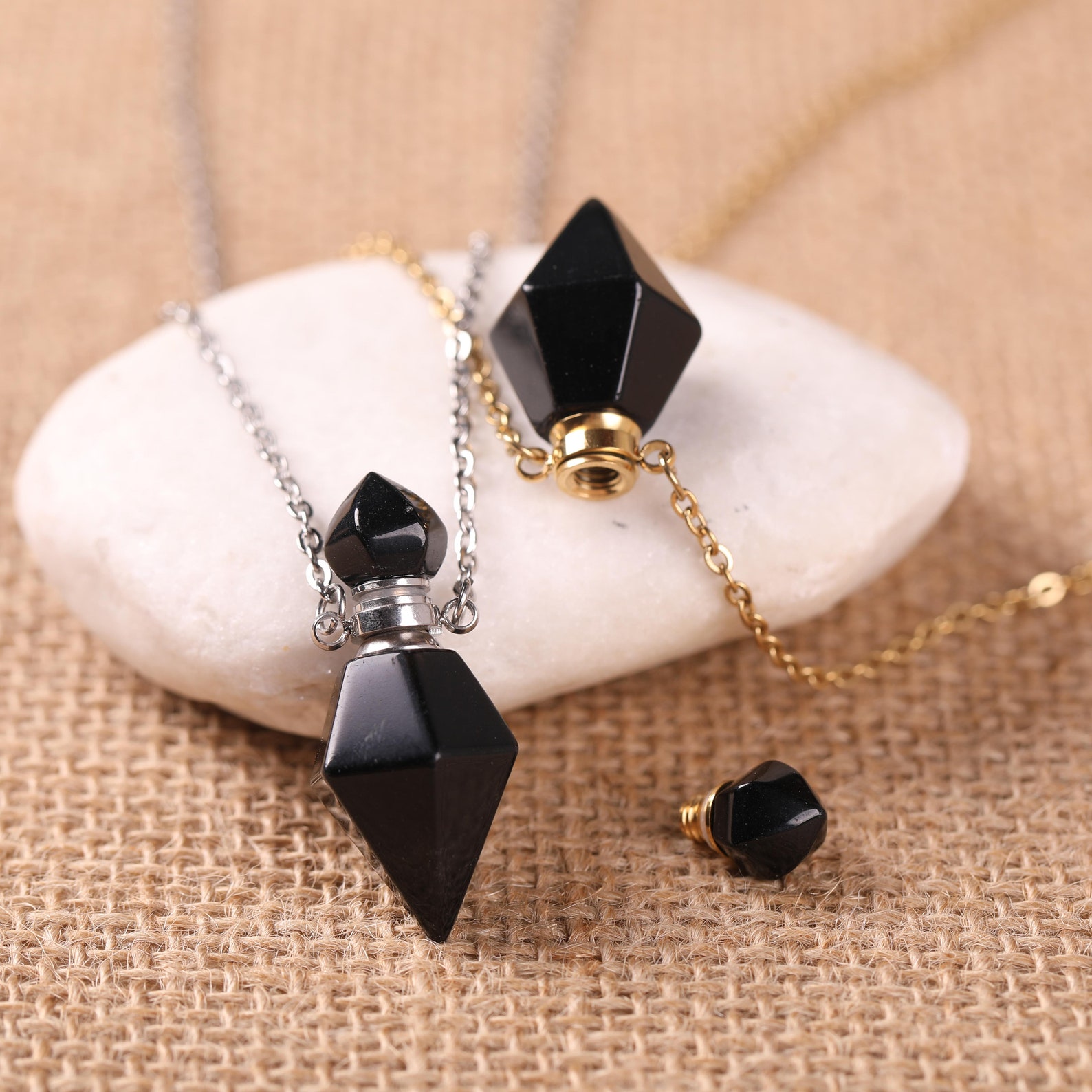 Faceted Double Cone Perfume Bottle Stones Necklace Point - Etsy