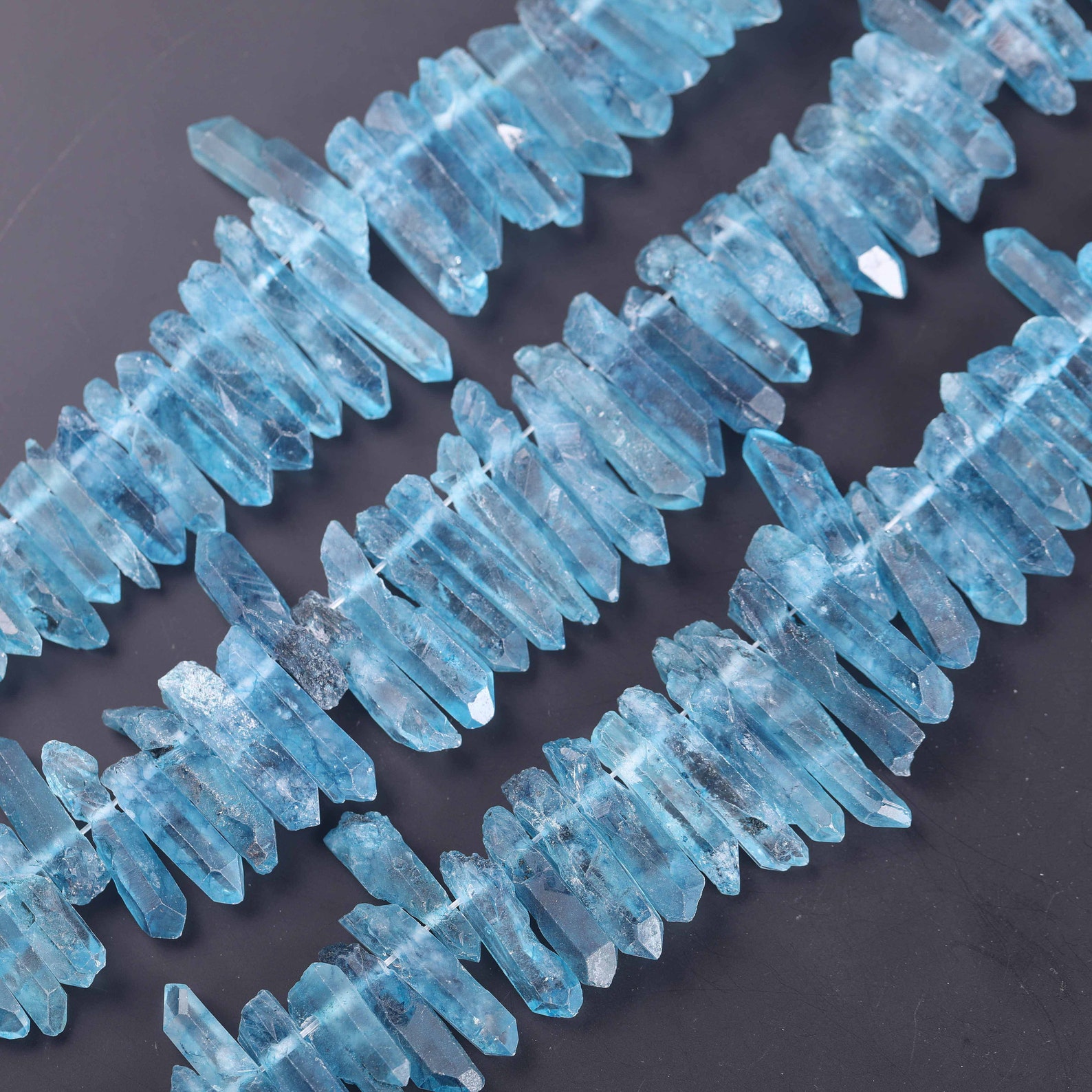 Rough Cyan Quartz Rock Crystal Graduated Stick Points Pendants | Etsy