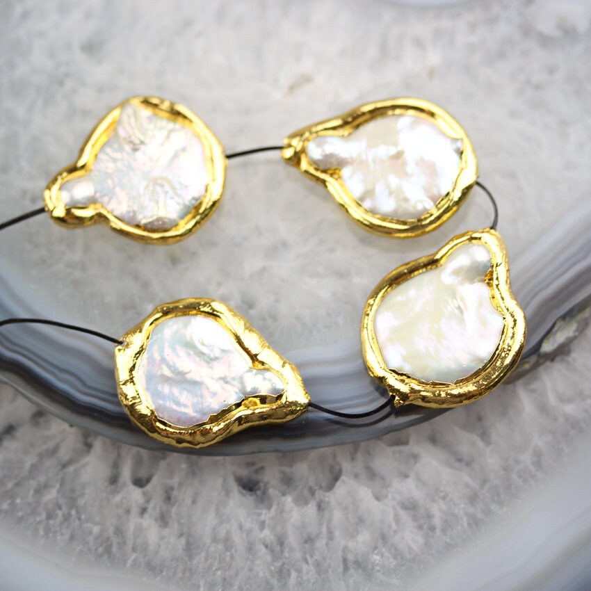 10pcs/lot Freeform Flat Drop White Pearl Shell With Gold - Etsy