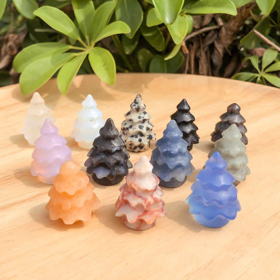 14 Stone Choice Mini 1'' Quartz Crystal Christmas Tree Figurine ...