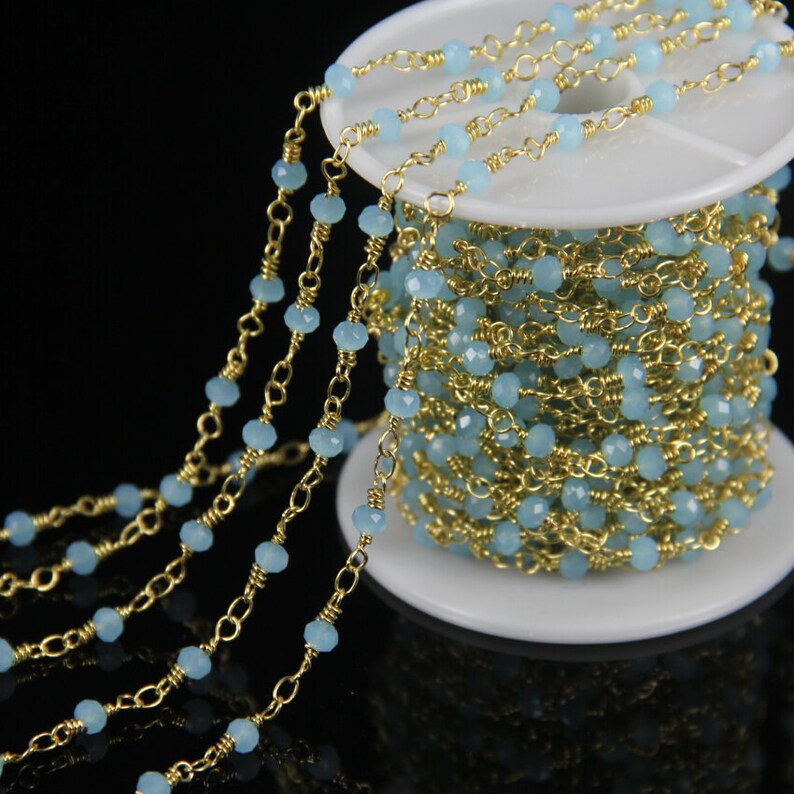 10 Feet Tiny Sky Blue Crystal Glass Faceted Rondelle Chains - Etsy