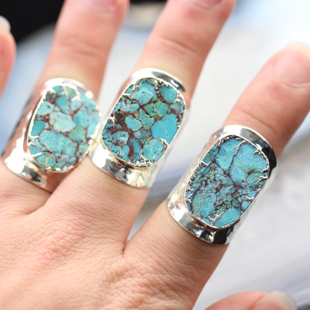 3-5pcs Gold Line Turquoise Rings Fine Jewelrylarge Stones - Etsy