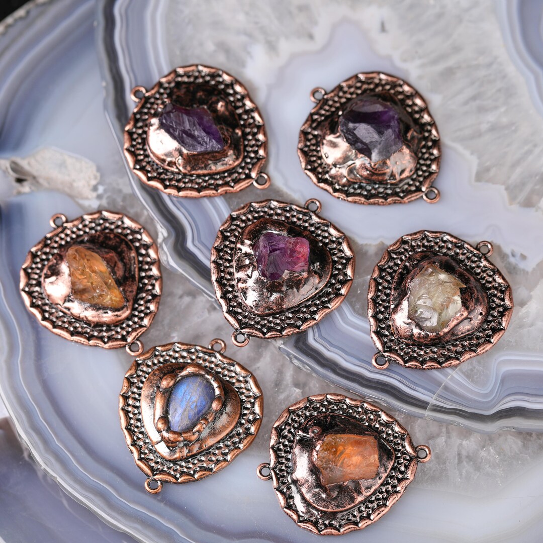 Natural Gemstone Pendants,soldered Bronze Connector,healing Glitter ...