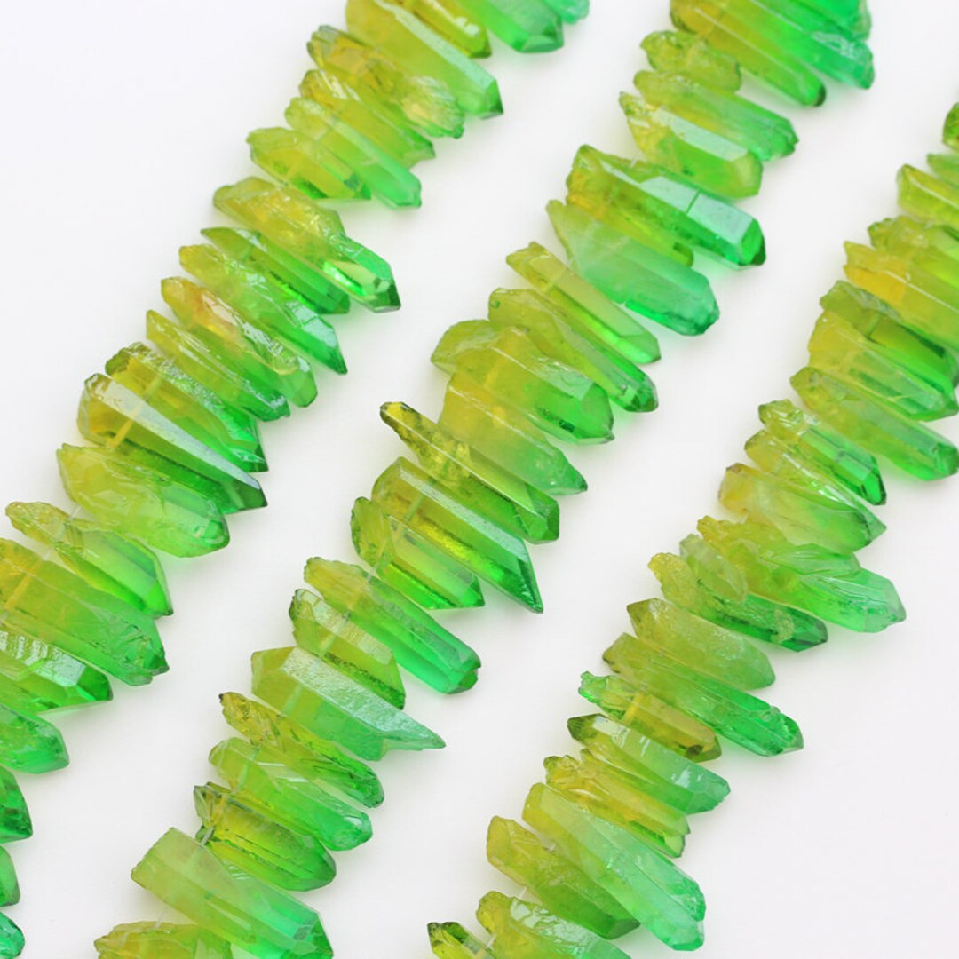 Full Strand Gradient Color Yellow Green Crystal Tusk Spike - Etsy