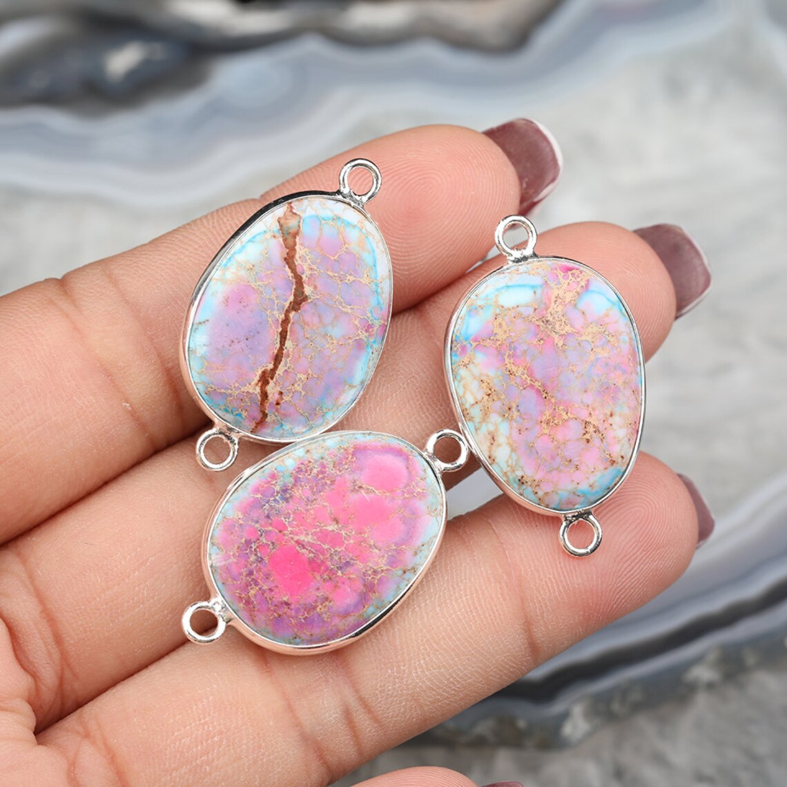 Sky Blue Pink Light Color Sea Sediment Jasper Stone Oval Slab | Etsy