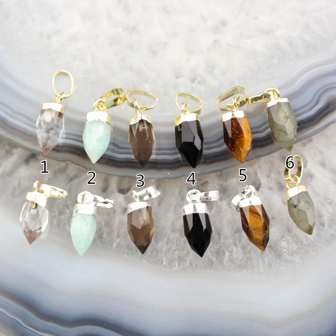 6 Stones Choice,gold Silver Plated Natural Quartz Stone Pendant Beads ...