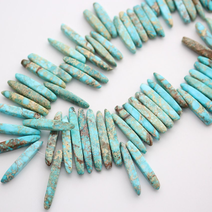 Full Strand Sky Blue Sea Sediment Jasper Top Drilled Stick | Etsy