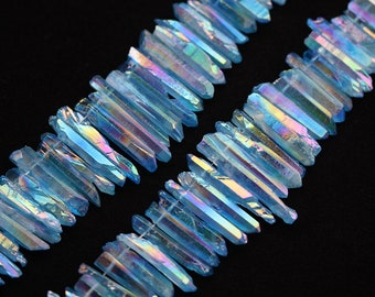 Full Strand Raw Blue Titanium Aura Quartz Pointpink Crystal - Etsy