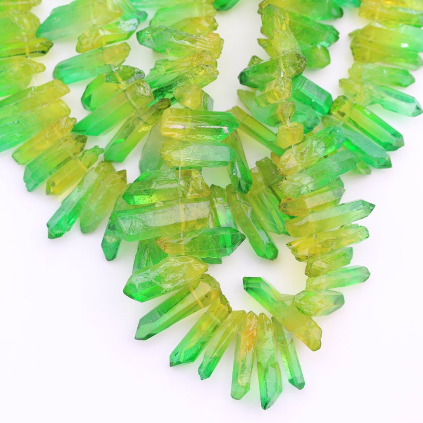 Full strand Gradient Color Yellow Green Crystal Tusk Spike | Etsy