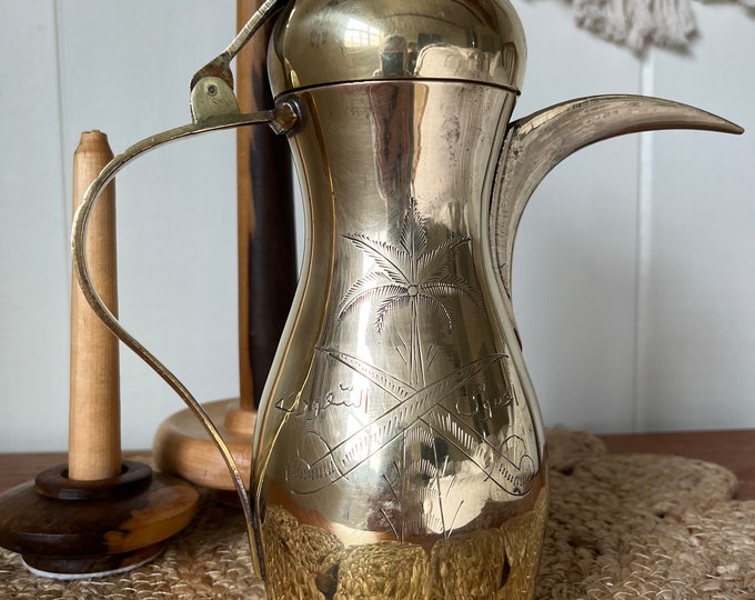 Vintage Brass Middle Eastern Teapot Kettle Coffee Pot Hand Etched ...