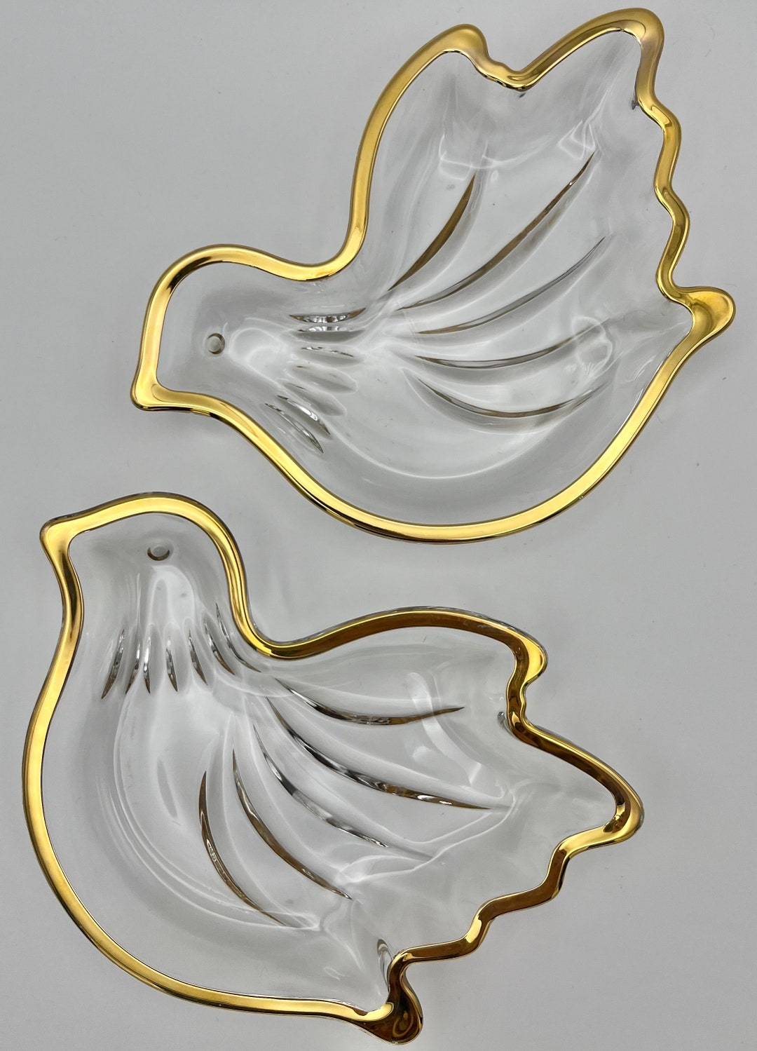 Pair of Vintage Mikasa Gold Rimmed Crystal Dove Bird Candy / Nut ...