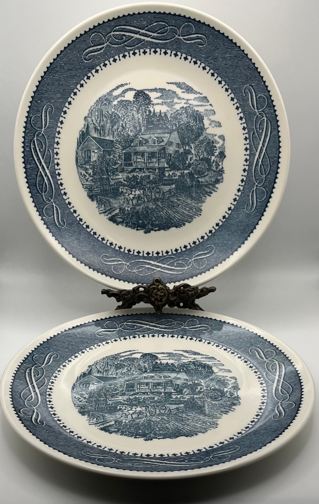 Pair of Vintage Taylor Smith & Taylor Ironstone Currier Ives Old Grist ...