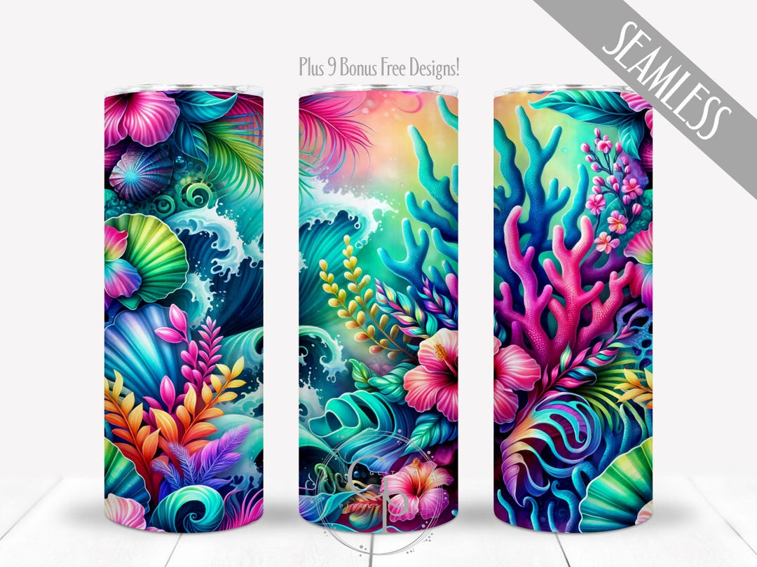 Tropical Reef Background PNG Design for 20oz Skinny Straight ...