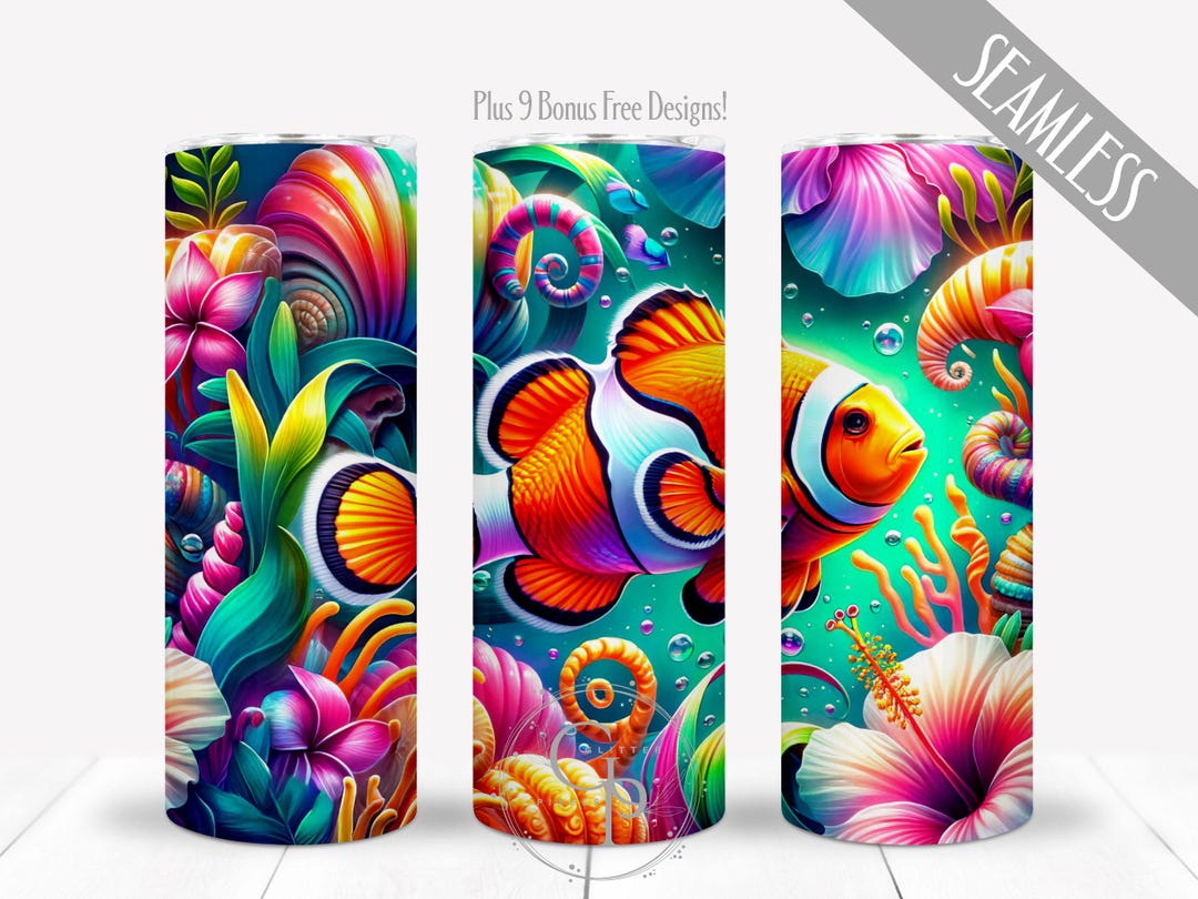 Clown Fish PNG for 20 Oz Skinny Straight Tumbler, Neon Beach ...