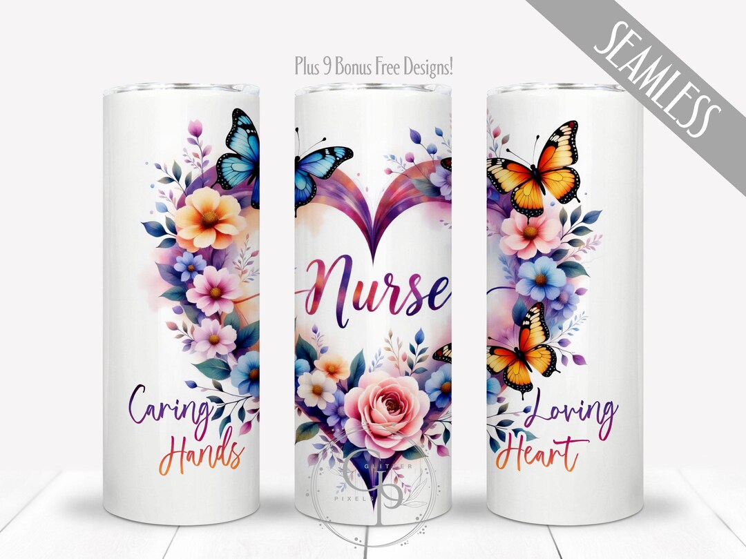 Nurse Appreciation PNG for 20oz Skinny Straight Tumbler, Floral Heart ...