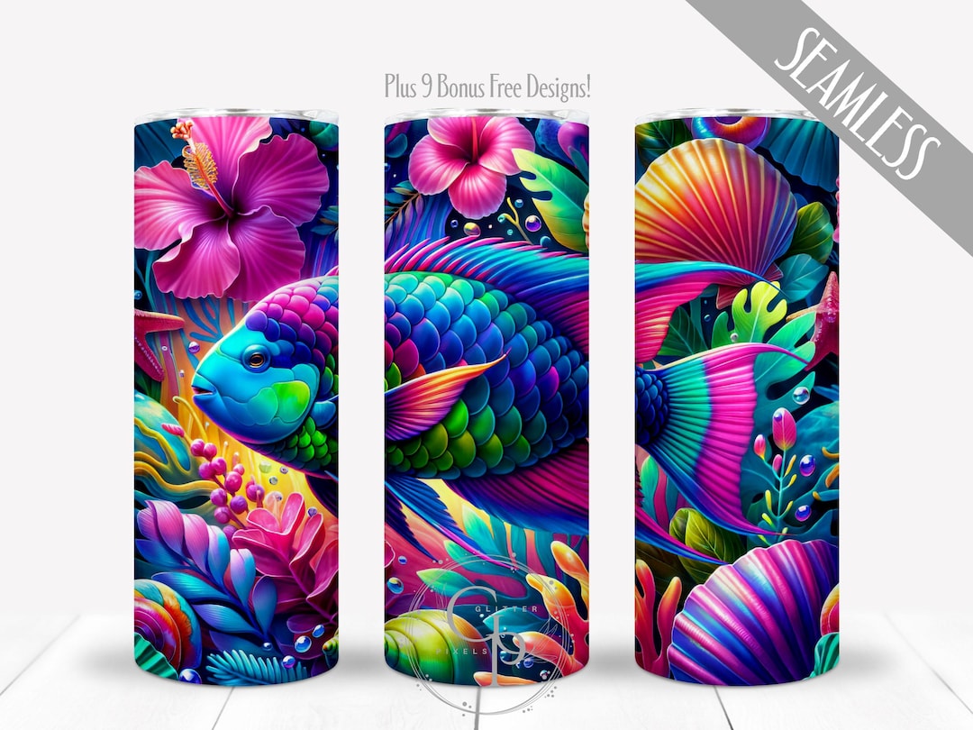 Underwater Ocean Fish PNG for 20 Oz Skinny Straight Tumbler, Neon Salt ...
