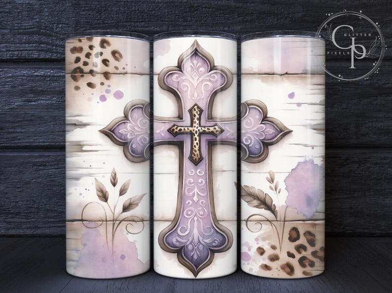 Christian Cross PNG for 20 Oz Skinny Straight Tumbler, Lilac Purple ...