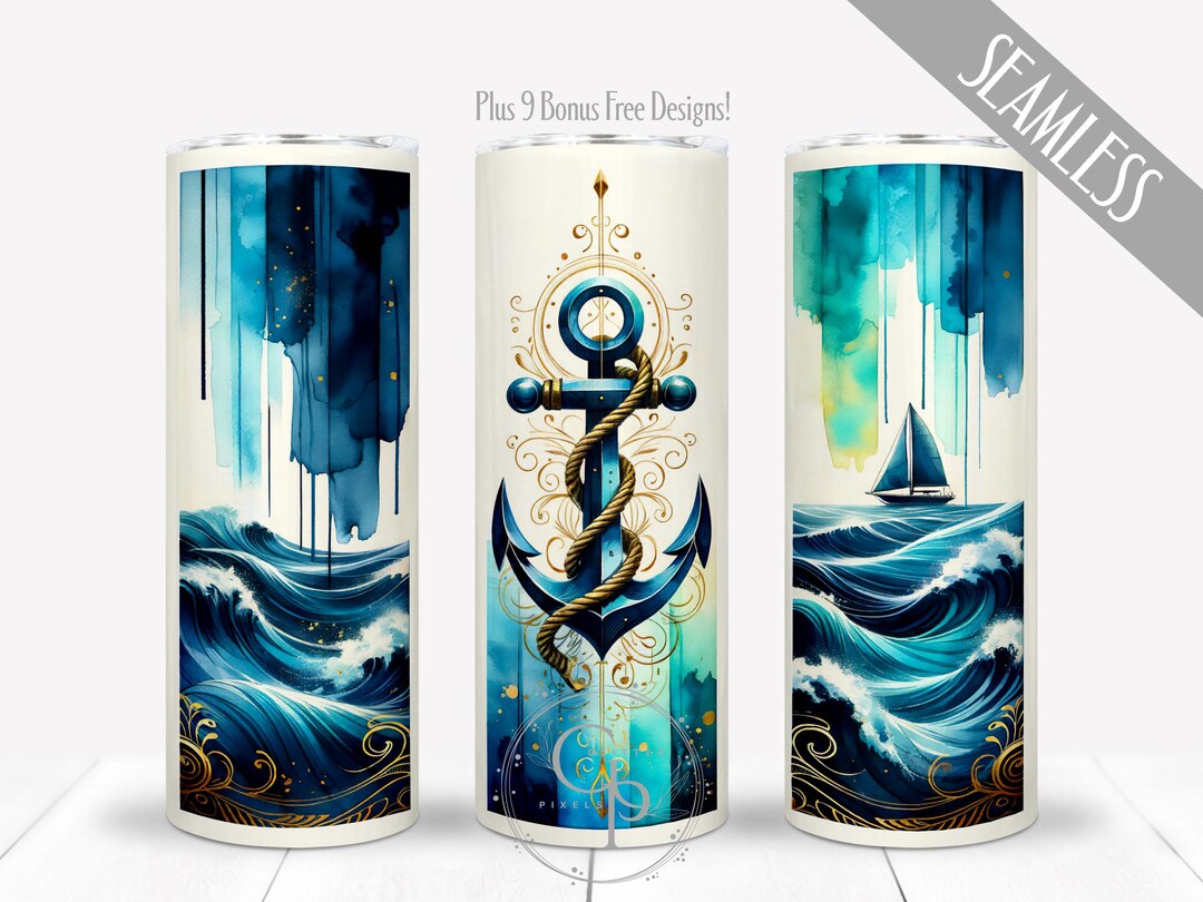 Anchor Sail Boat PNG for 20 Oz Skinny Straight Sublimation, Coastal ...