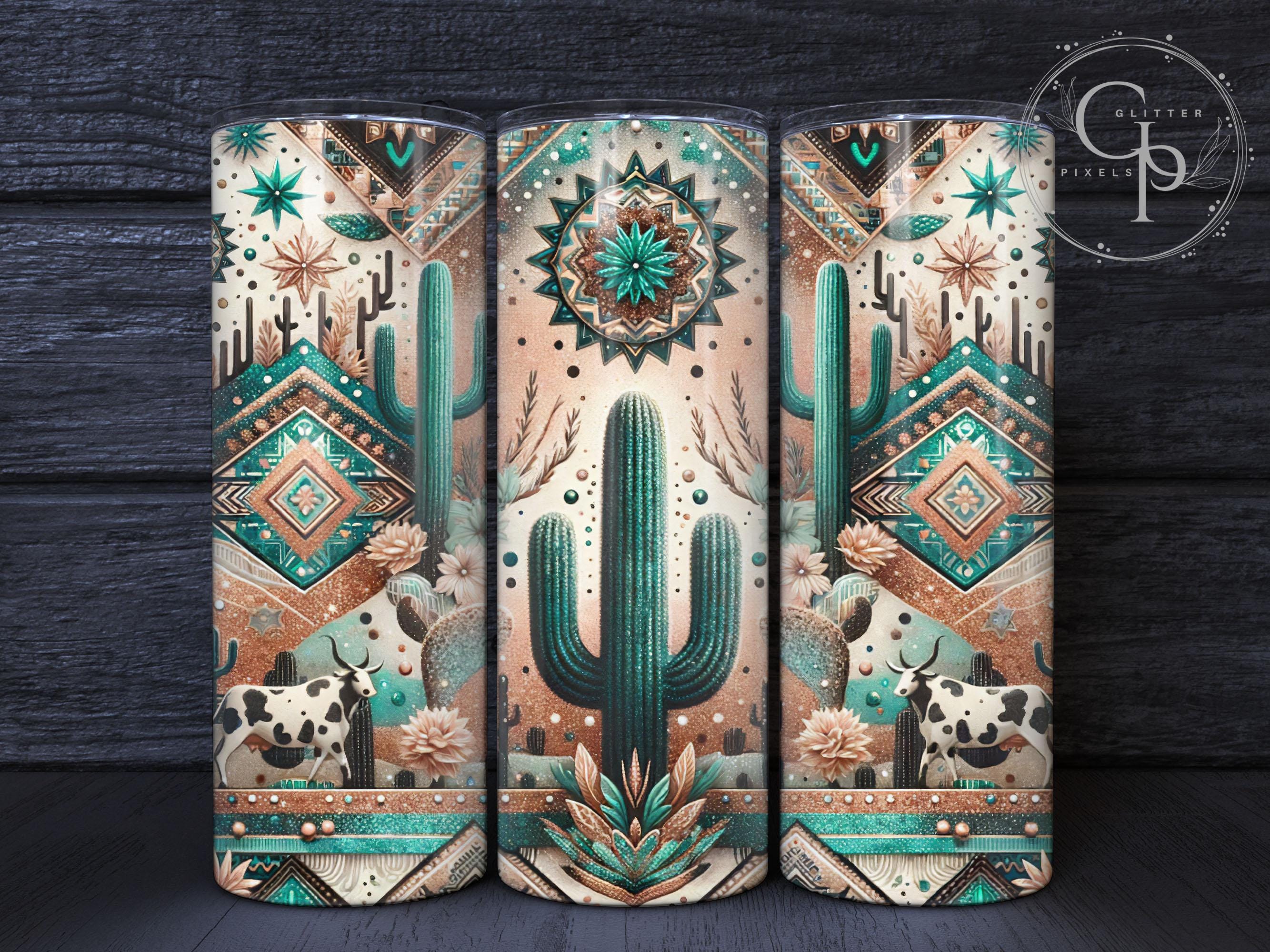 Aztec Cactus PNG for 20 Oz Skinny Straight Tumbler, Southwestern ...
