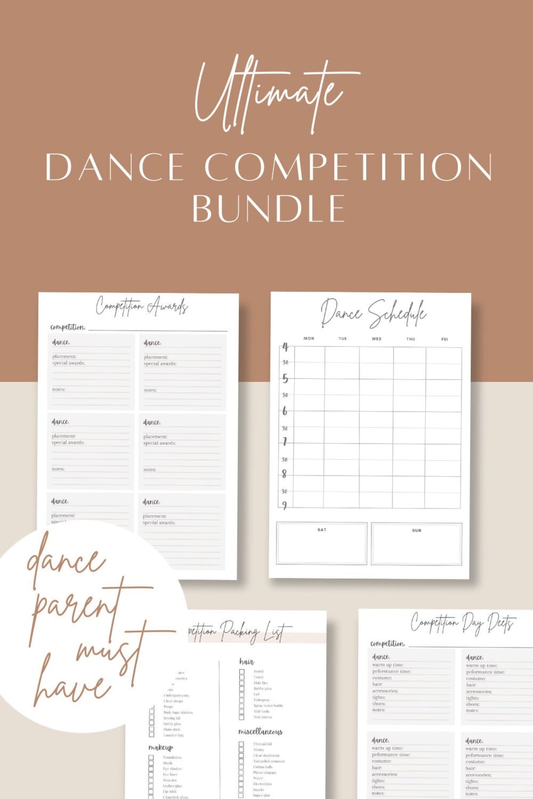 Dance Competition Checklist Schedule Costume Details PRINTABLE - Etsy