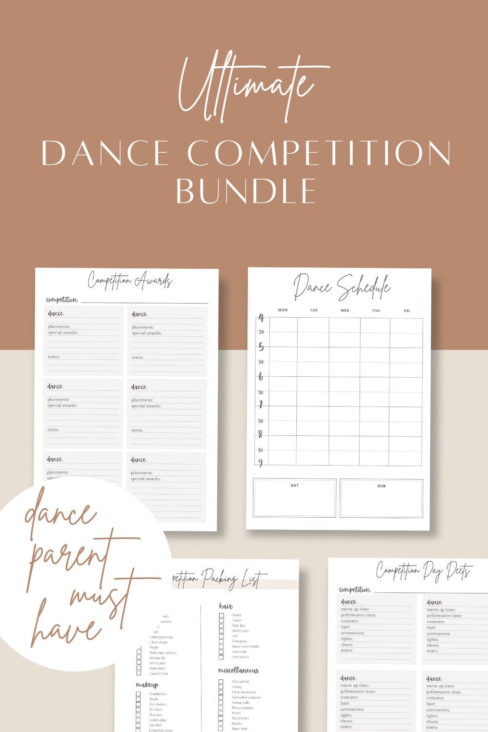 Dance Competition Checklist Schedule Costume Details PRINTABLE - Etsy