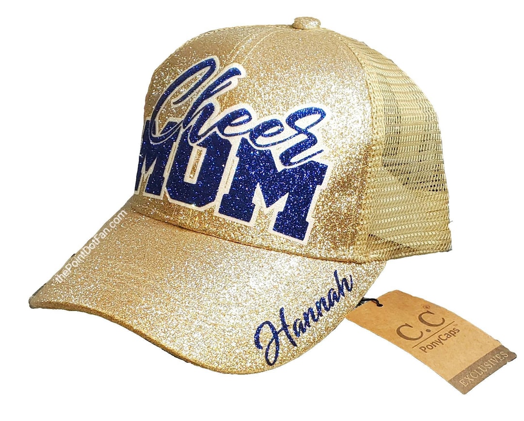Cheer Mom Custom CC Ponytail Trucker Cap Glitter Football Mom and Cheer ...