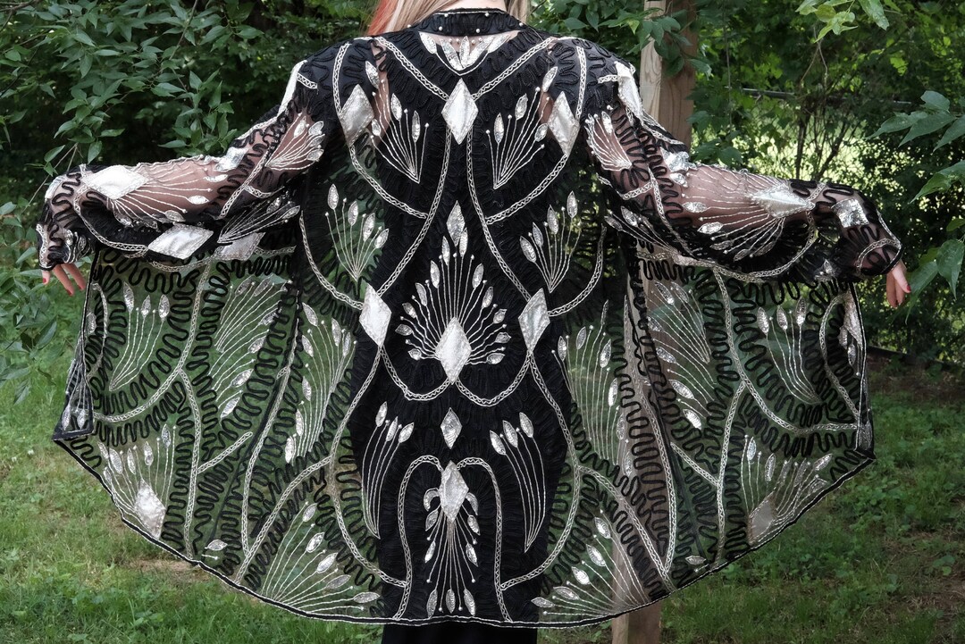 Vintage Black and Silver Sequin Beaded Cover/jacket/xl - Etsy