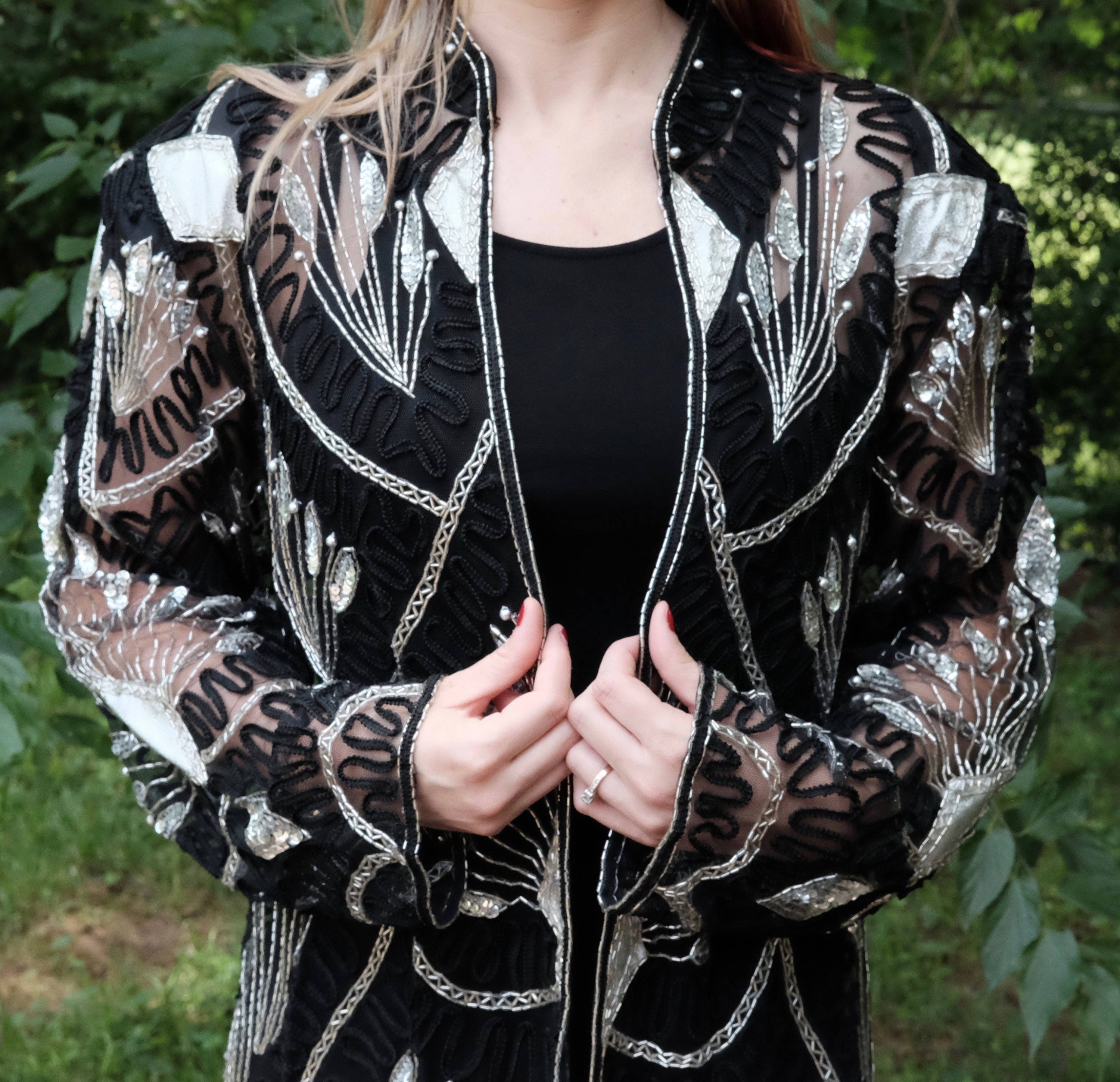 Vintage Black and Silver Sequin Beaded Cover/jacket/xl - Etsy