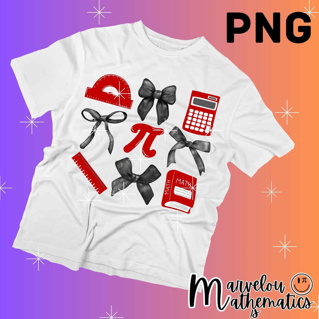 Math Teacher PNG Shirt Design Preppy Bow Calculator Ruler Protractor ...