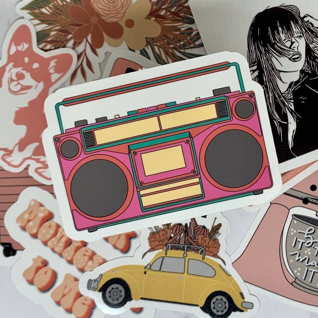Retro Boom Box Die Cut Sticker, Waterproof Vinyl Sticker, Retro Stereo ...