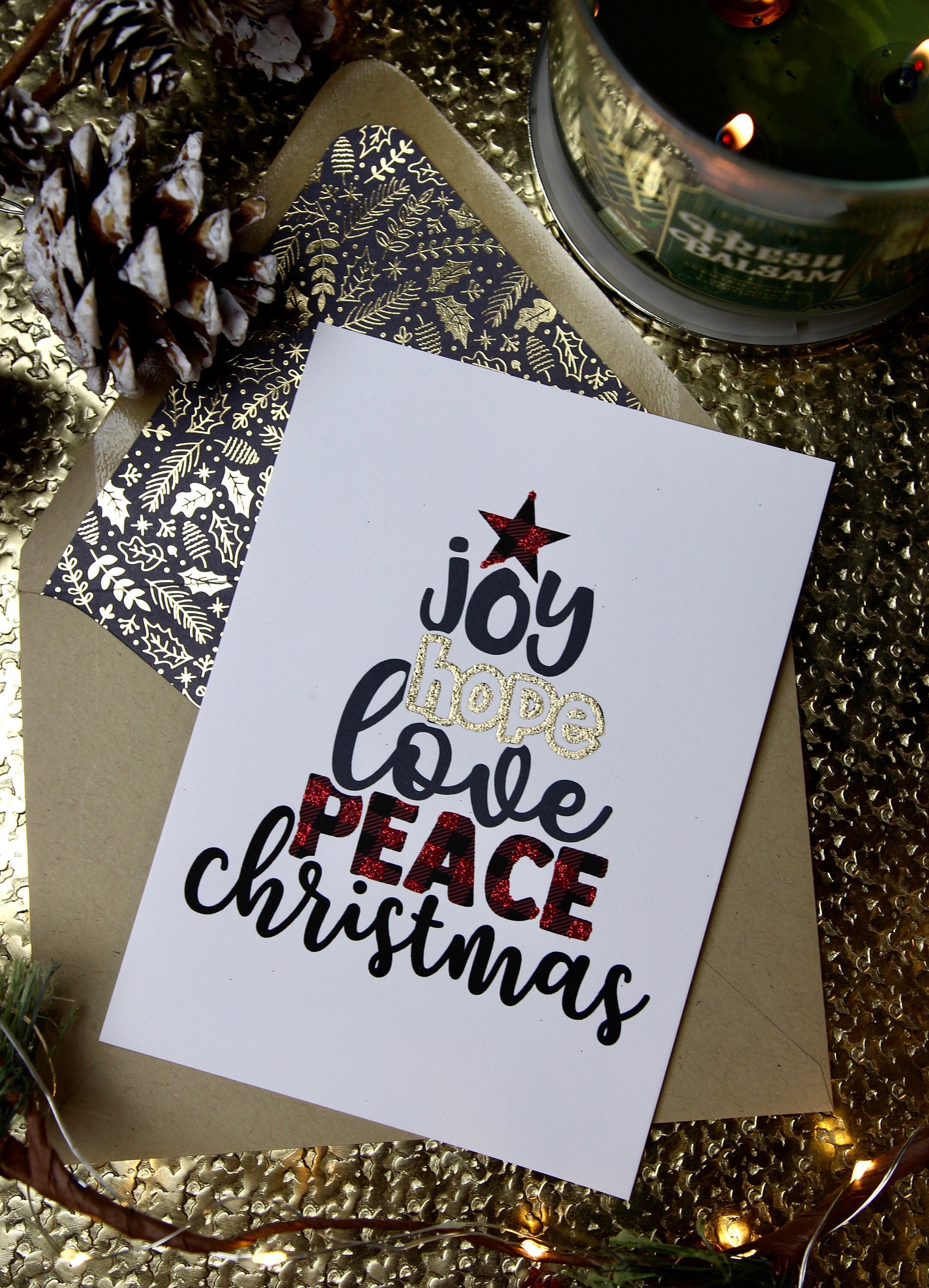 Joy, Hope, Love, Peace, Christmas Tree Card, Handmade Christmas Card ...