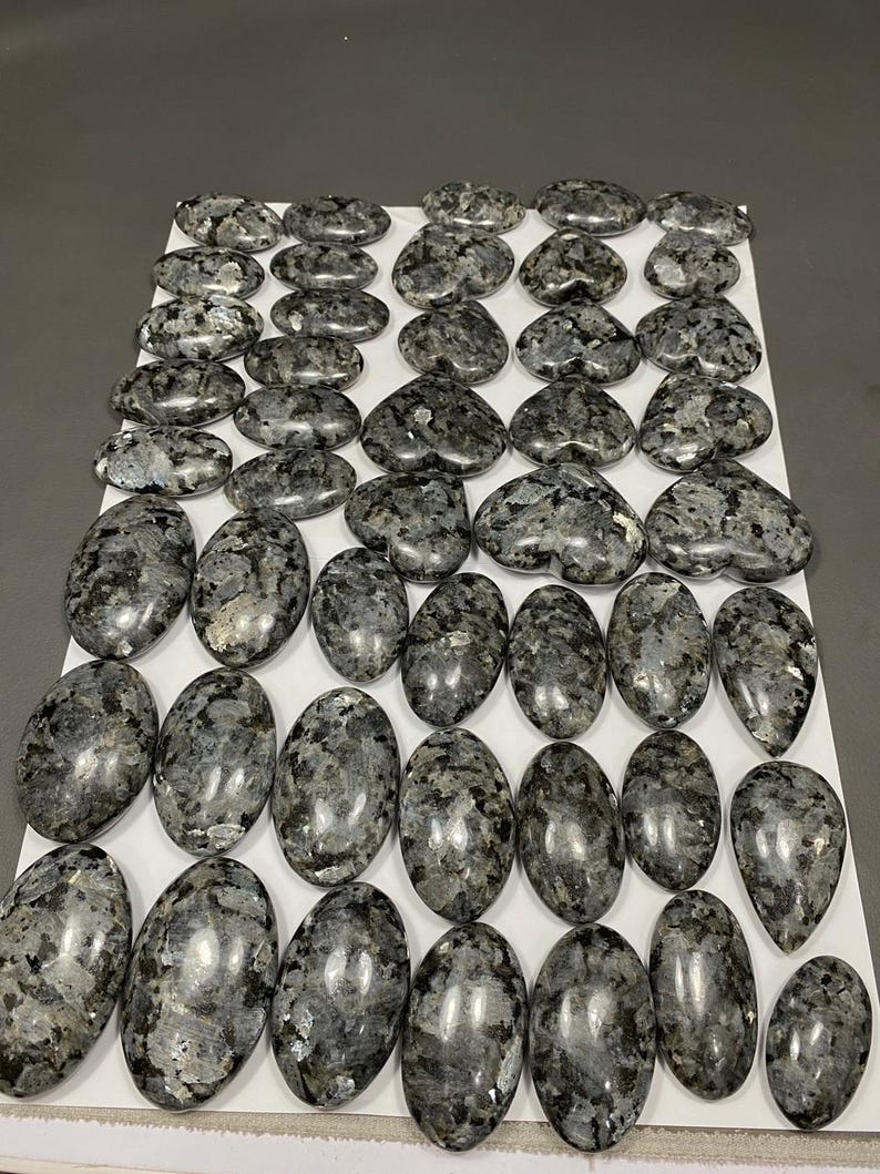 Natural Larvikite Palm Stones & Hearts – Blue Labradorite, Polished ...