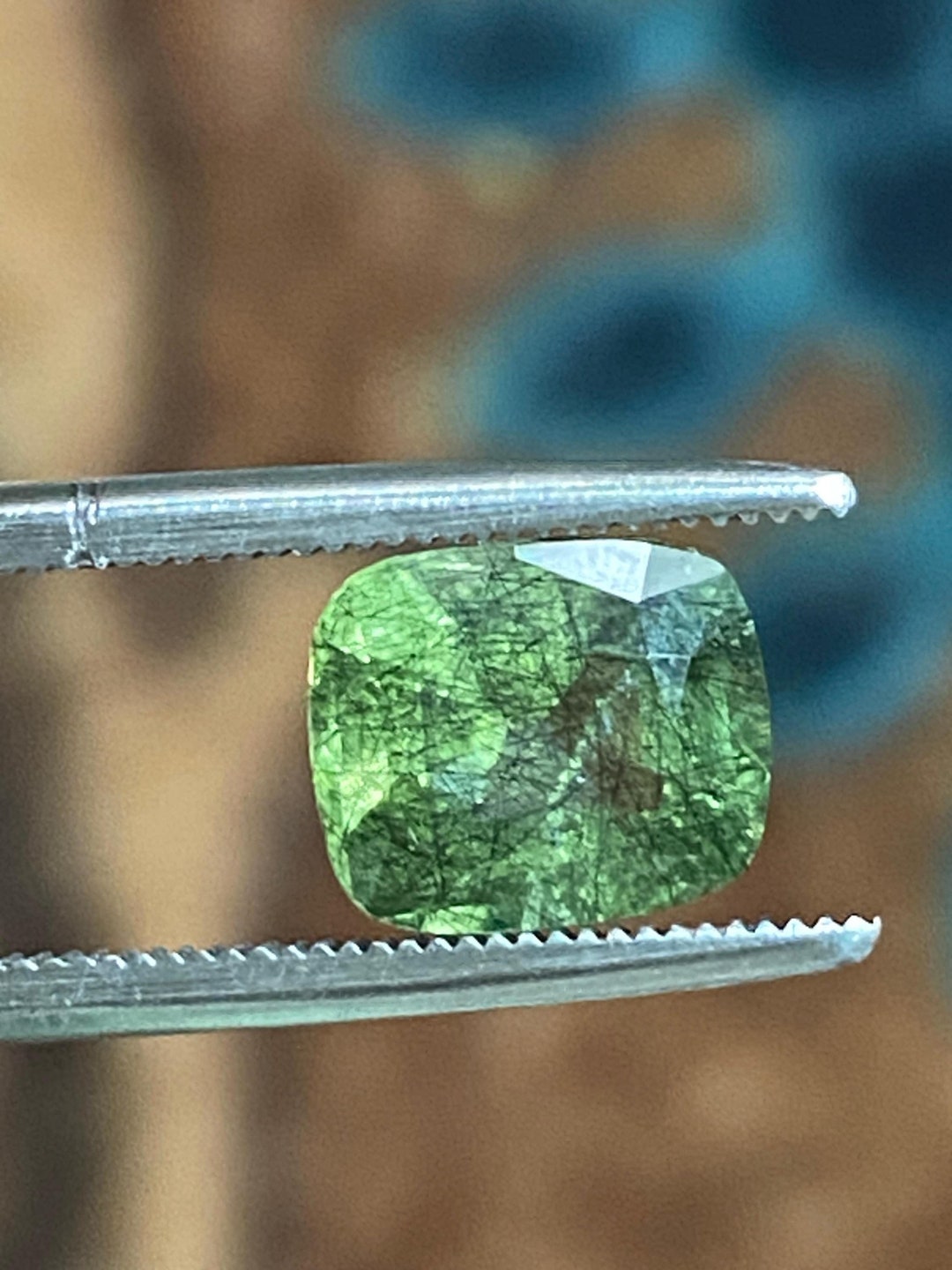 Olive Green Peridot Cushion Cut Stone With Ludwigite Inclusion - Etsy